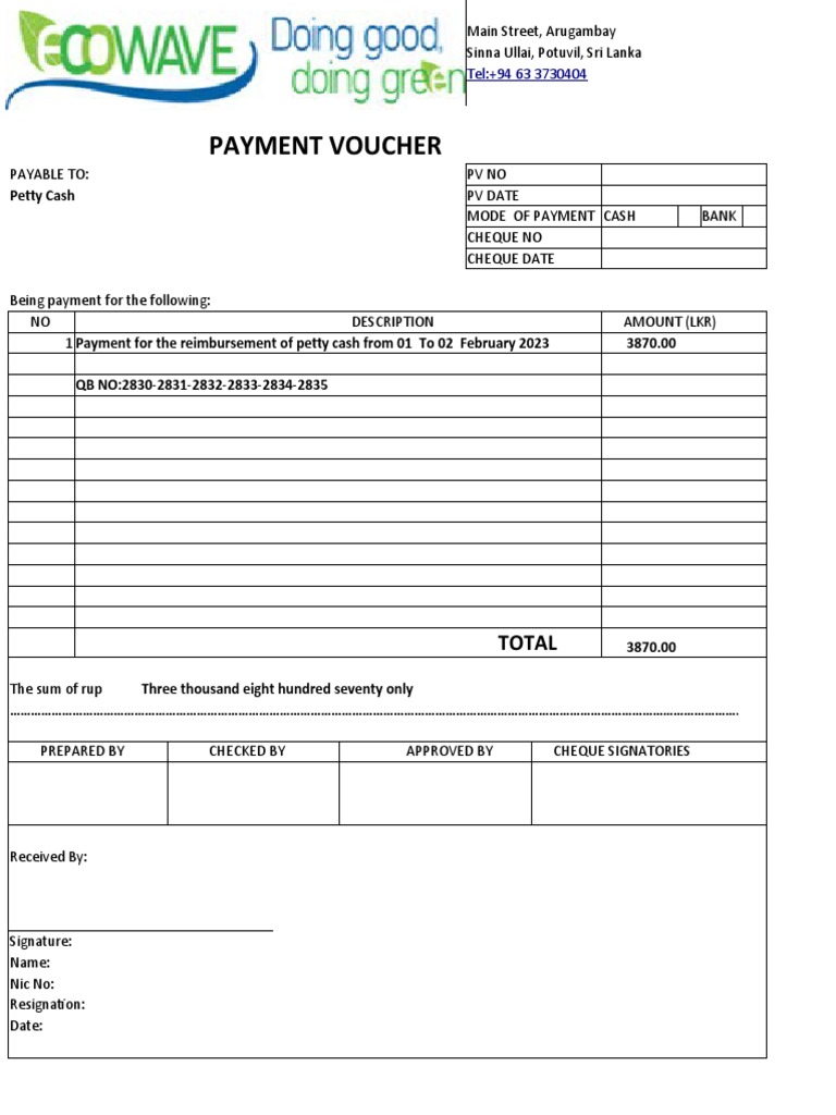 Payment Voucher Formt | PDF | Cheque | Banking
