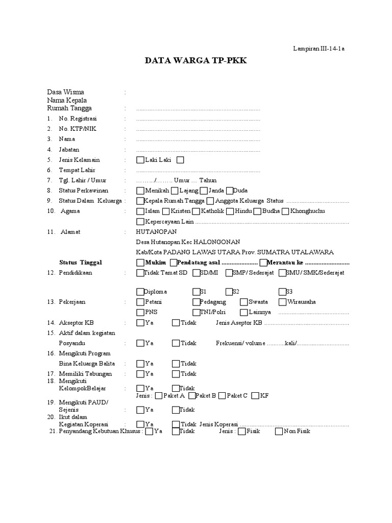 DATA WARGA PKK SIM PKK Baru | PDF