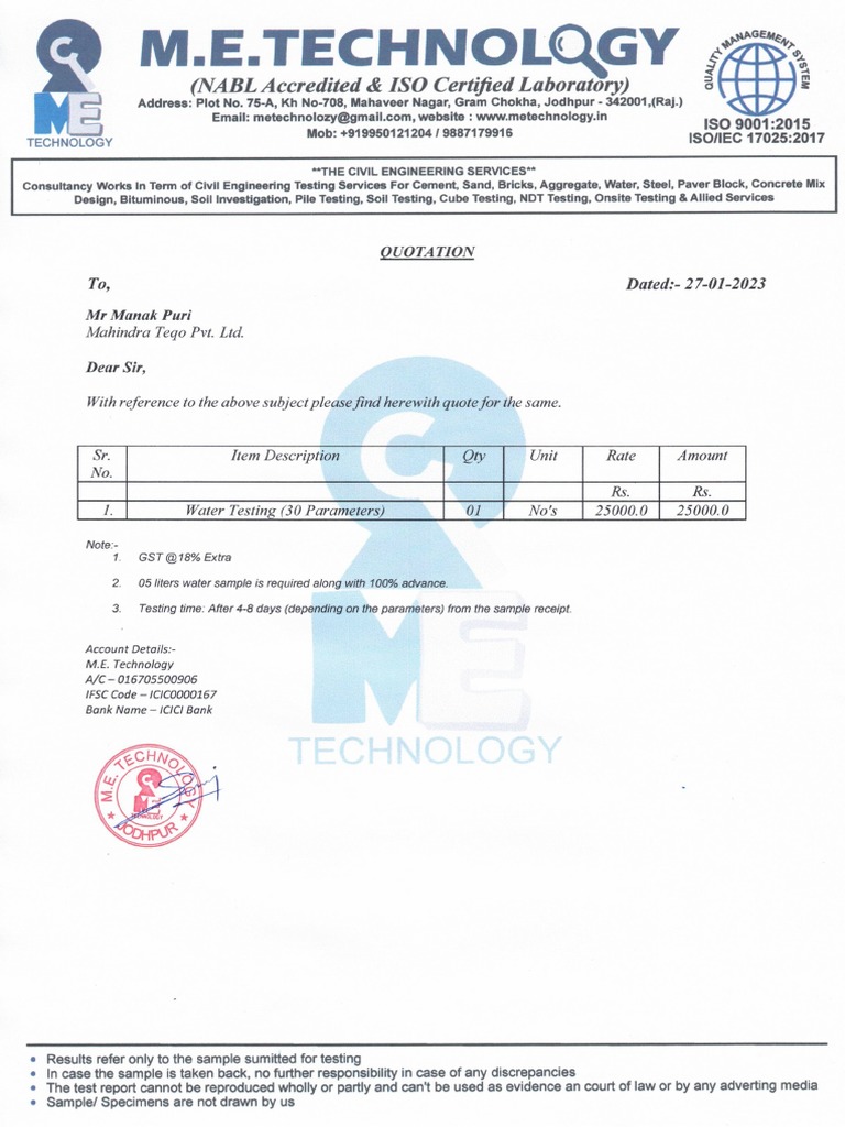 Quotation Mahindra Teqo 27-01-2023 | PDF