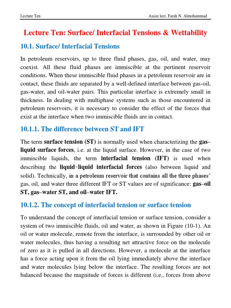 Lecture Ten Surface and Interfacial Tensions | PDF | Wetting | Surface Tension