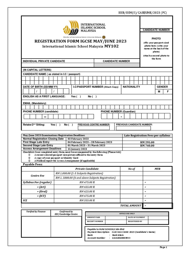 Registration Form Igcse May June 2023 Private Candidate | PDF