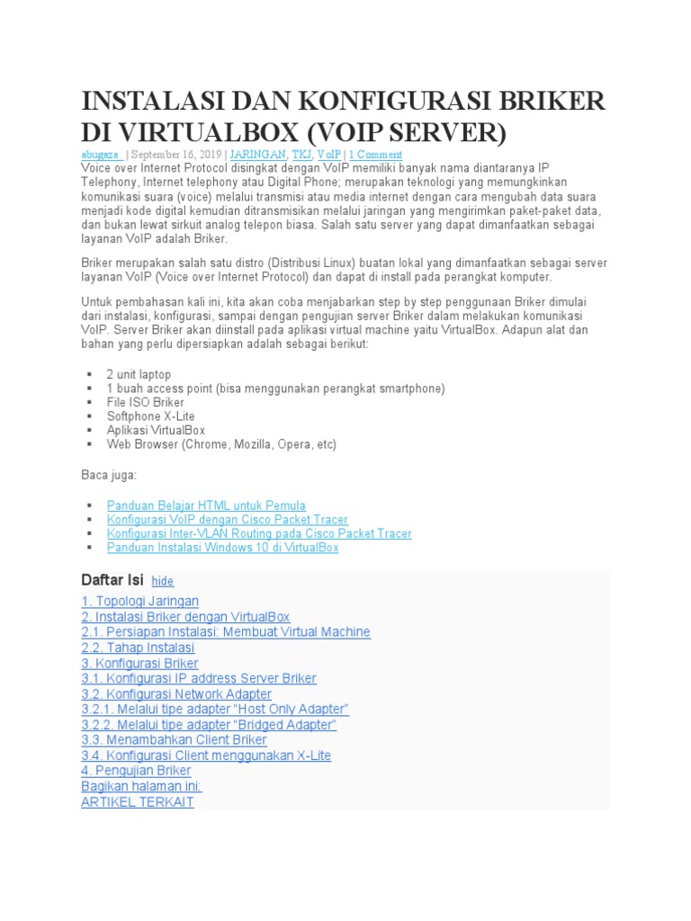 Instalasi Dan Konfigurasi Briker Di Virtualbox | PDF