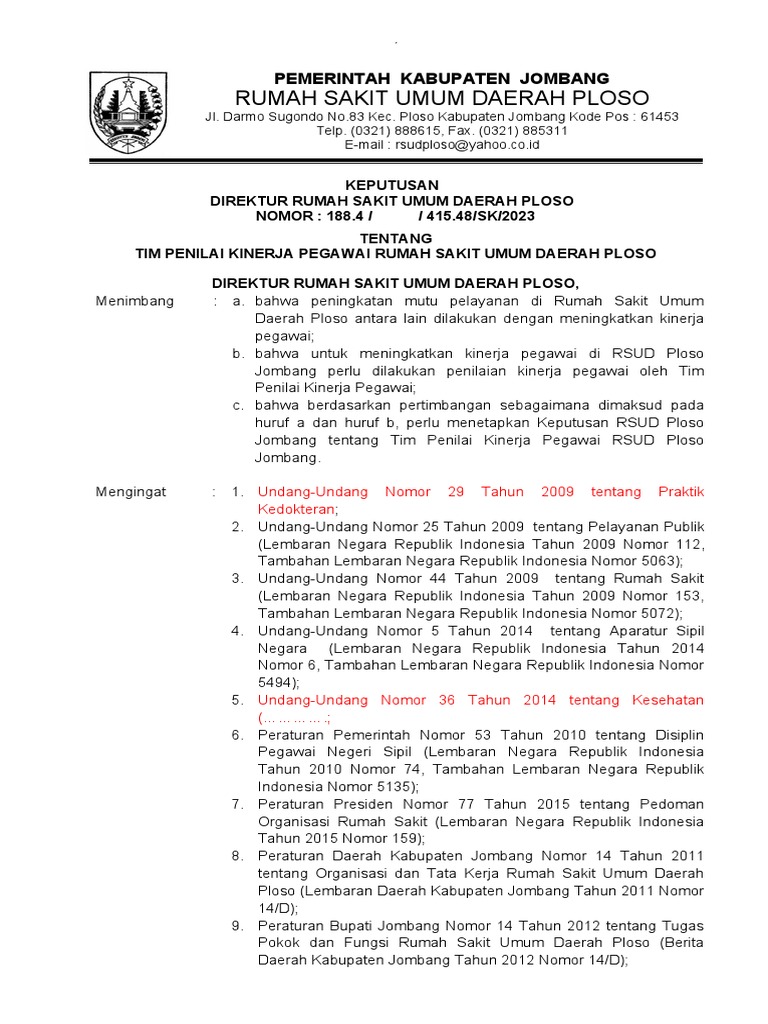 Draft SK Penetapan Reward Dan Punishment Pegawai RSUD Ploso | PDF Draft SK Penetapan Reward Dan Punishment Pegawai RSUD Ploso | PDF