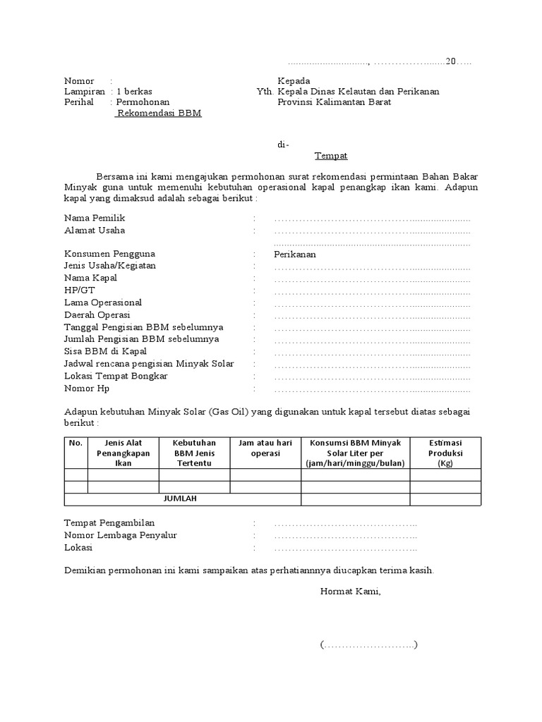 Blanko Permohonan Subsidi BBM | PDF