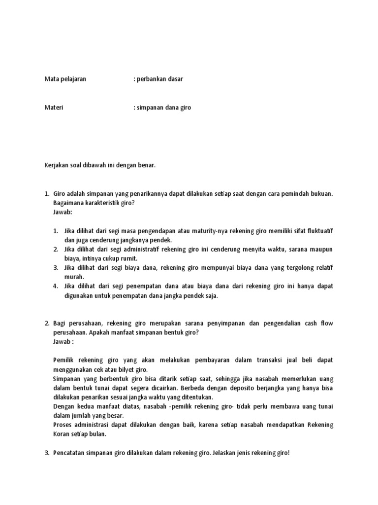 Karakteristik dan Manfaat Simpanan Giro | PDF | Bisnis | Pengelolaan ...