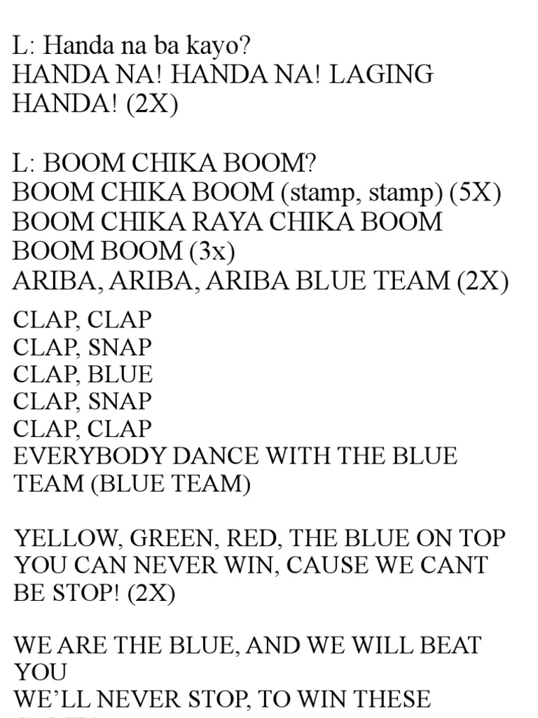 Blue Team Intrams Cheers and Yells | PDF