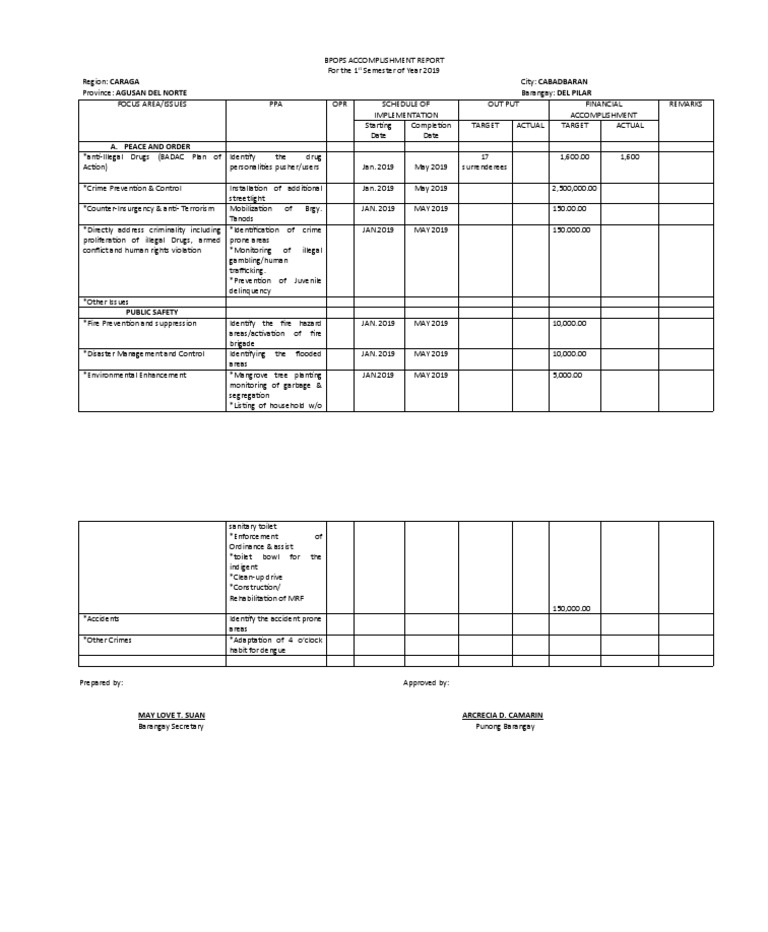 Bpops Accomplishment Report | PDF