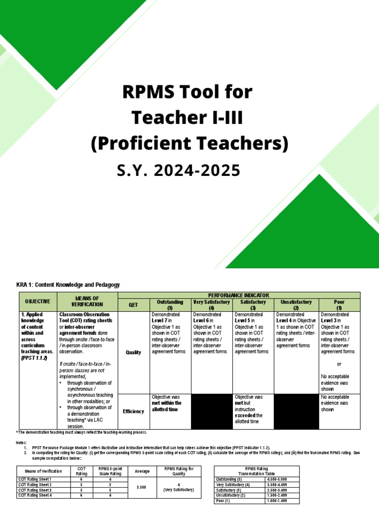 RPMS Tool 2024-2025 for Teachers | PDF | Learning | Pedagogy