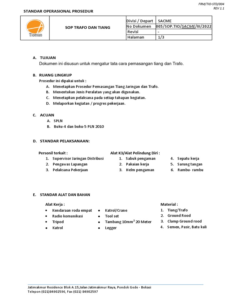 3.2.2.5 Sop Trafo Dan Tiang | PDF