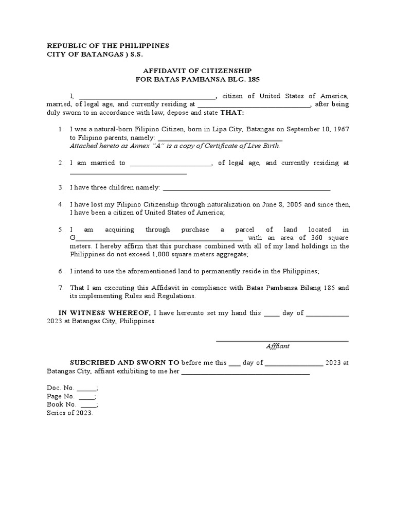 Affidavit of Citizenship | PDF