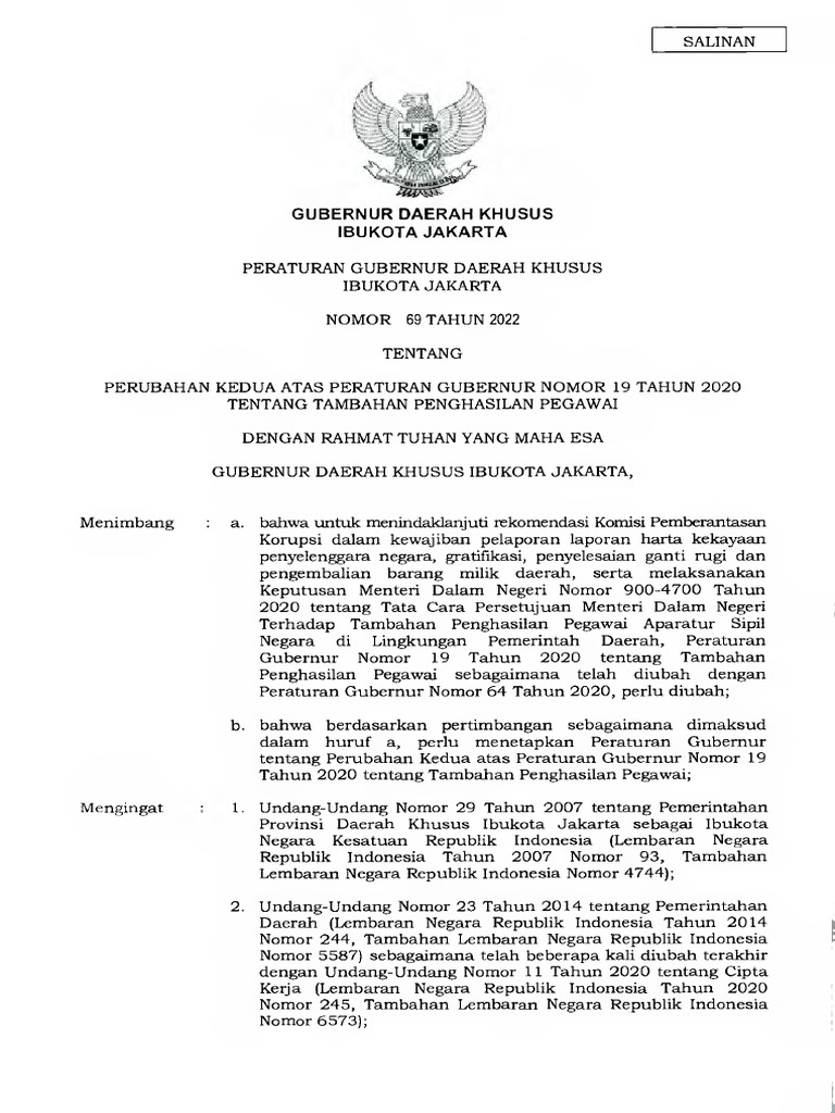 Pergub No. 69 Tahun 2022 | PDF Pergub No. 69 Tahun 2022 | PDF