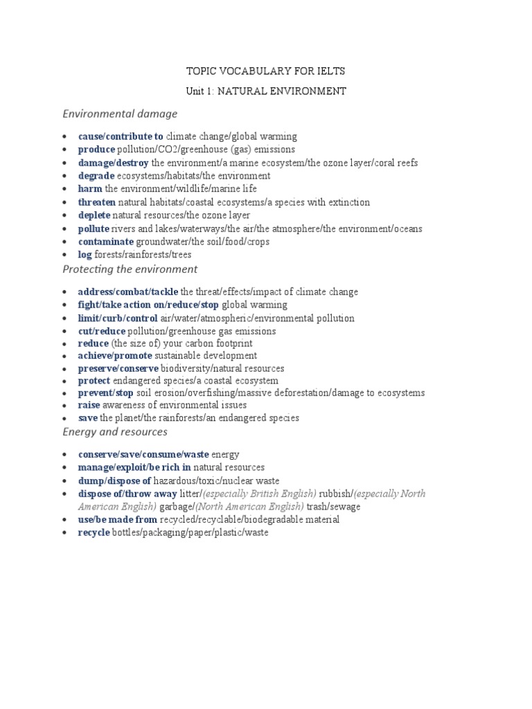 IELTS Environment Vocabulary Guide | PDF