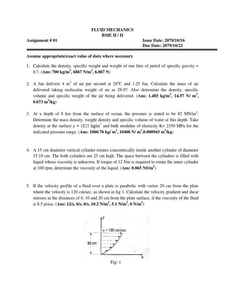 Assignment#01 | PDF | Density | Viscosity