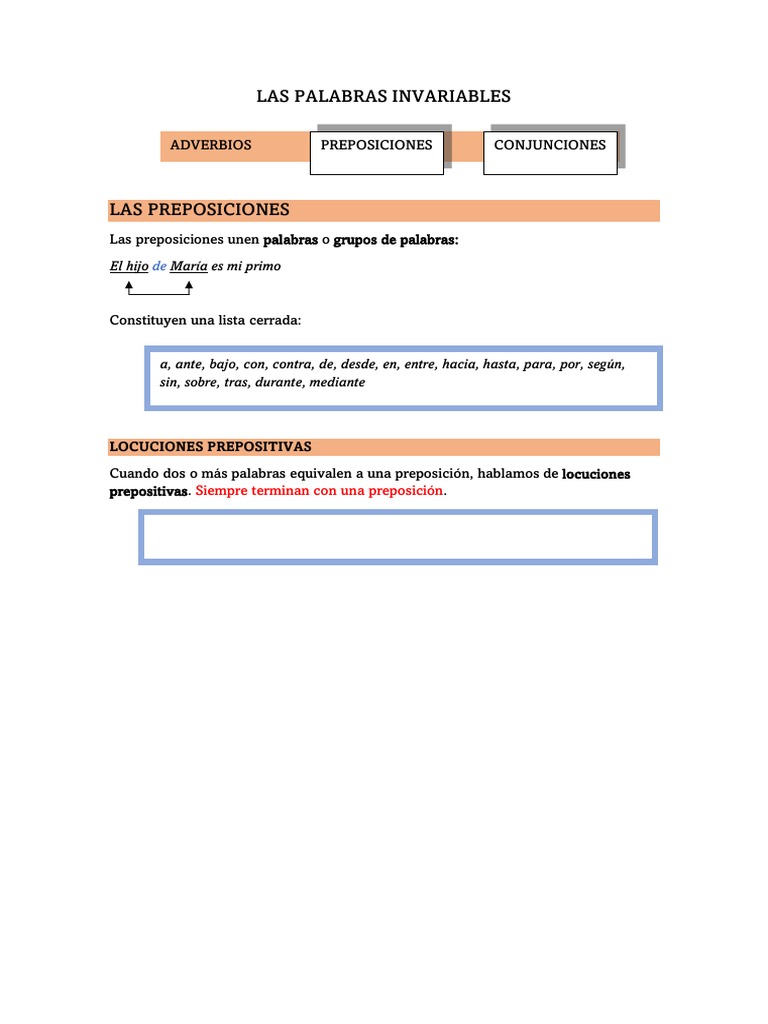 Preposiciones Y Conjunciones Teoría Y Ejercicios Descargar Gratis