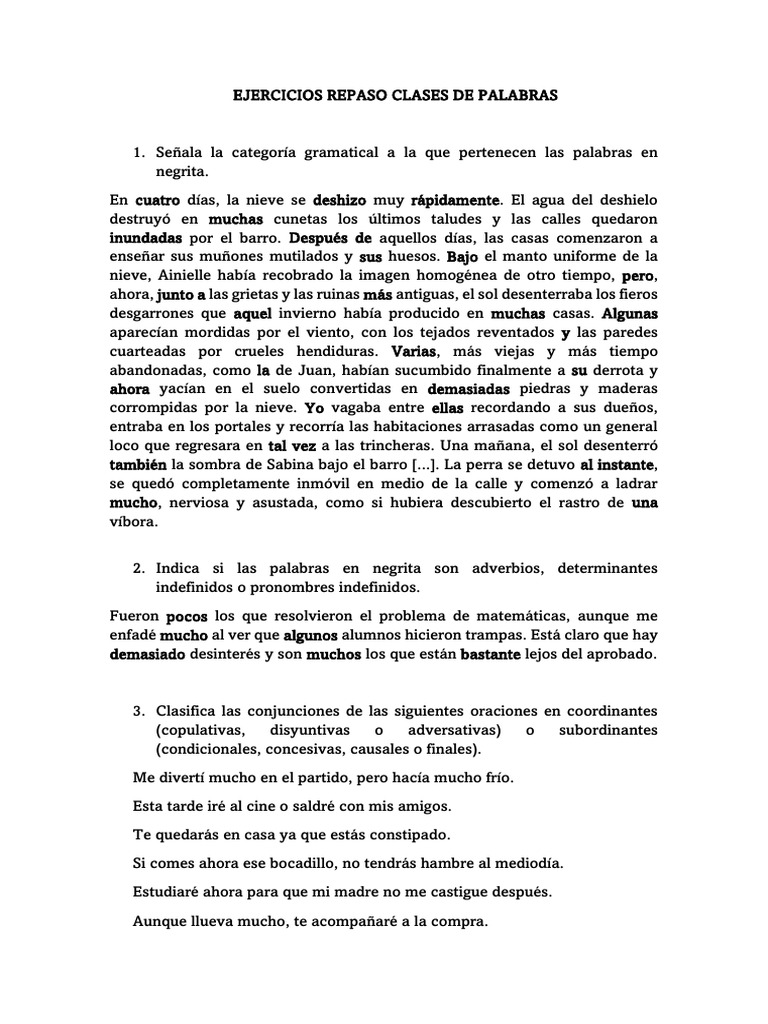 Repaso Clases de Palabras | PDF