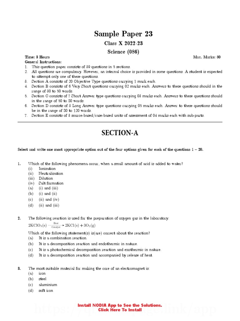 SC Sample Paper 23 Unsolved | PDF | Atmosphere Of Earth | Mirror