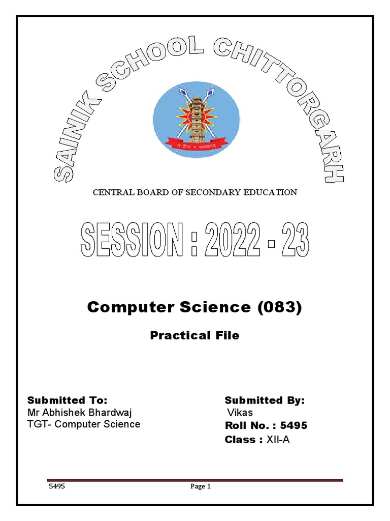 Computer Science (083) : Practical File | PDF | Text File | Databases