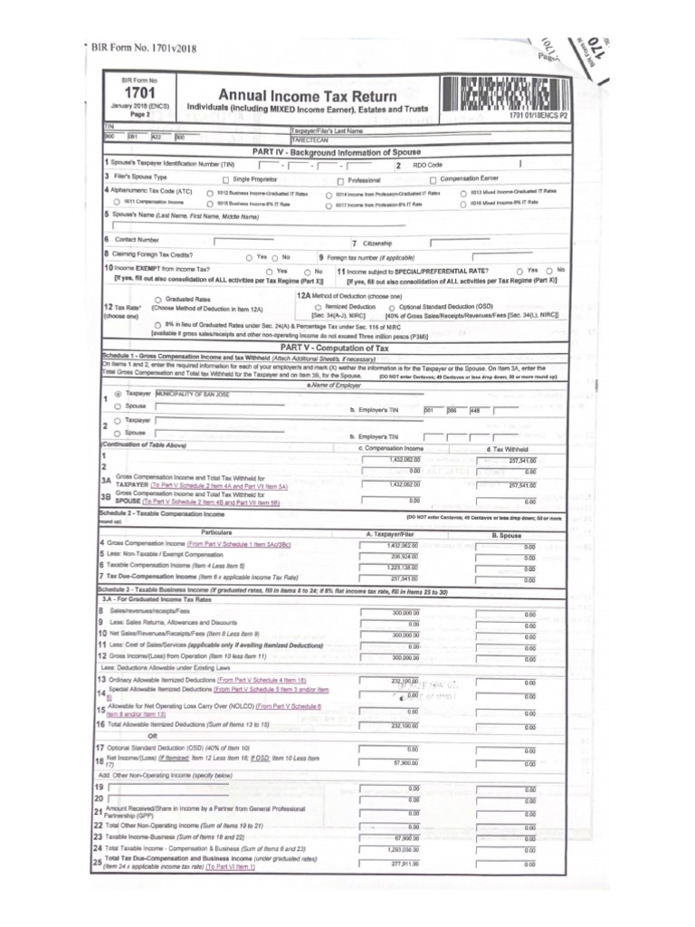 BIR Form No. 1701 v2018 | PDF