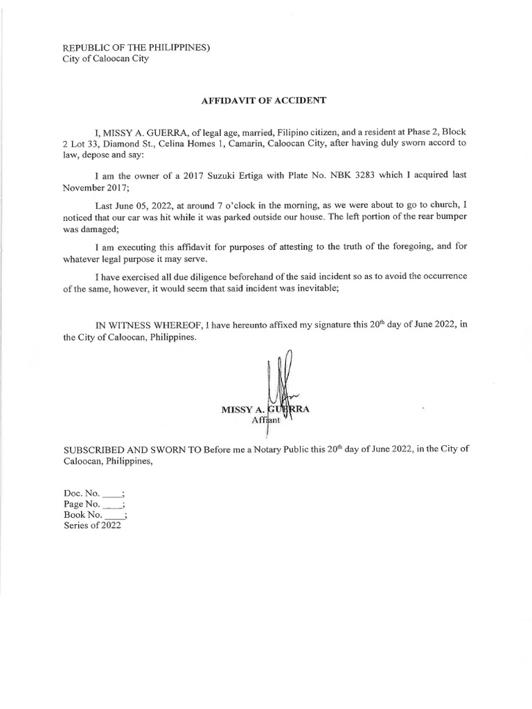 Affidavit of Accident | PDF