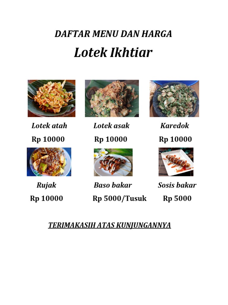 Daftar Menu Dan Harga | PDF