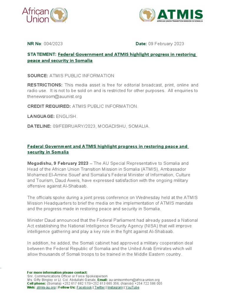 PRESS STATEMENT-Federal Government and ATMIS Highlight Progress in ...