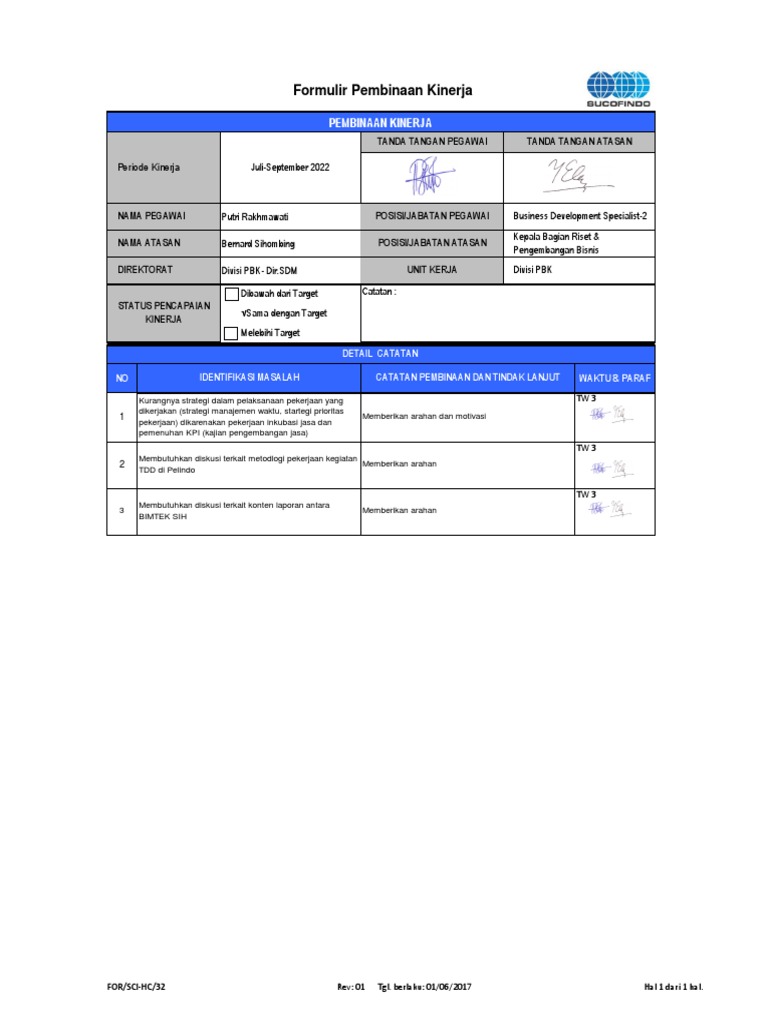 Formulir Pembinaan Kinerja | PDF