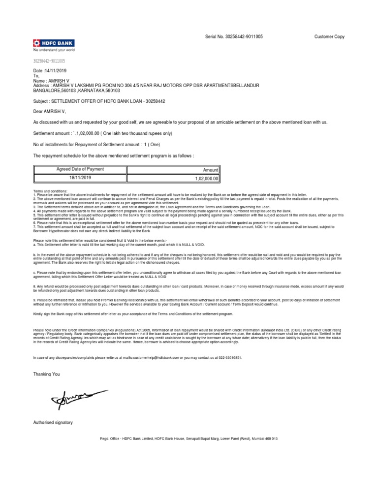 Settlement Letter | PDF | Loans | Banks