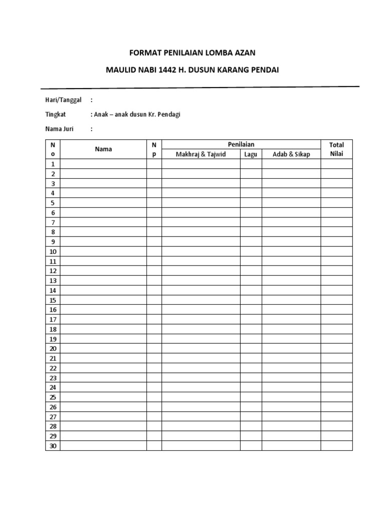 Format Penilaian Lomba Azan | PDF
