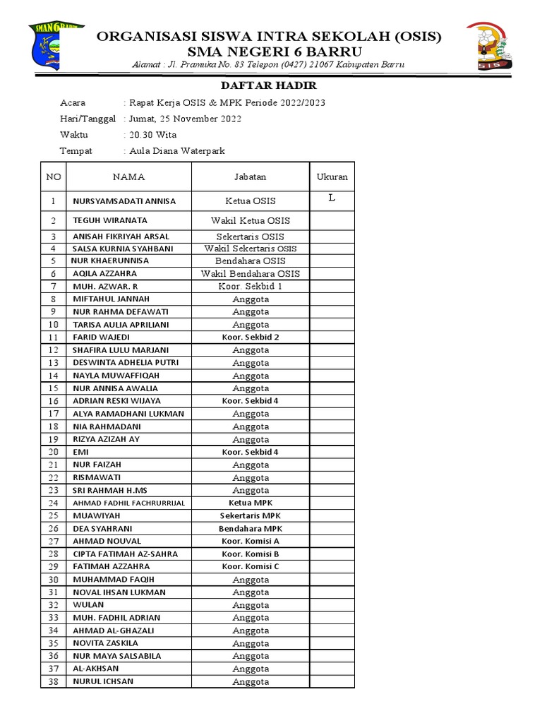 Daftar Hadir OSIS | PDF