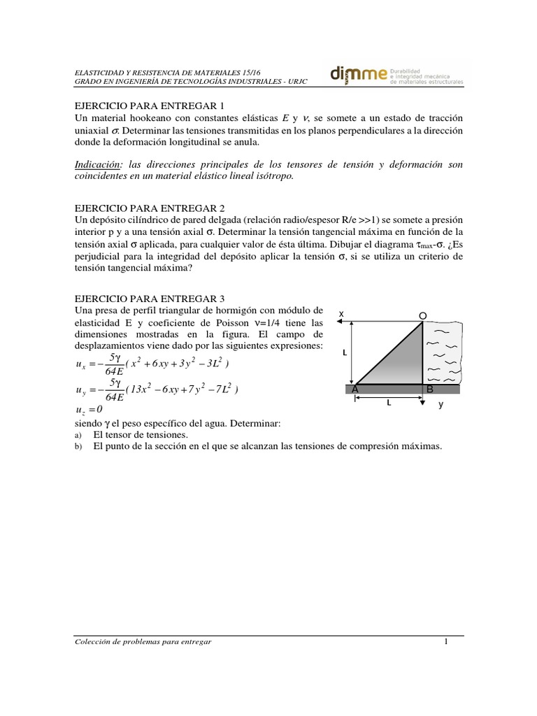 Colección de Problemas A Entregar ERM Curso | PDF | Elasticidad (Física) | Estrés (Mecánica)
