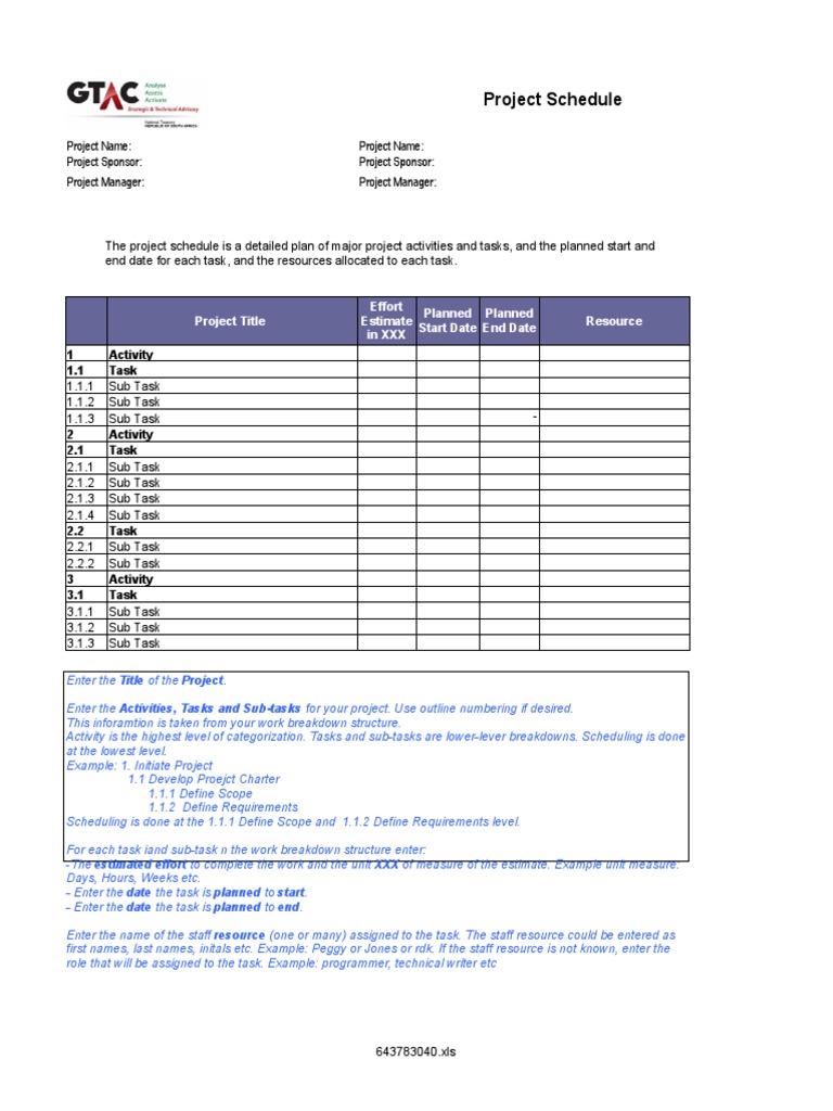 Project Schedule Template Guide | PDF | Systems Engineering | Computing