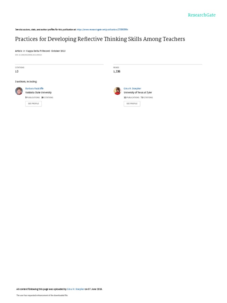 Developing Reflective Thinking Skills Among Teachers | PDF | Reflective Practice | Teachers