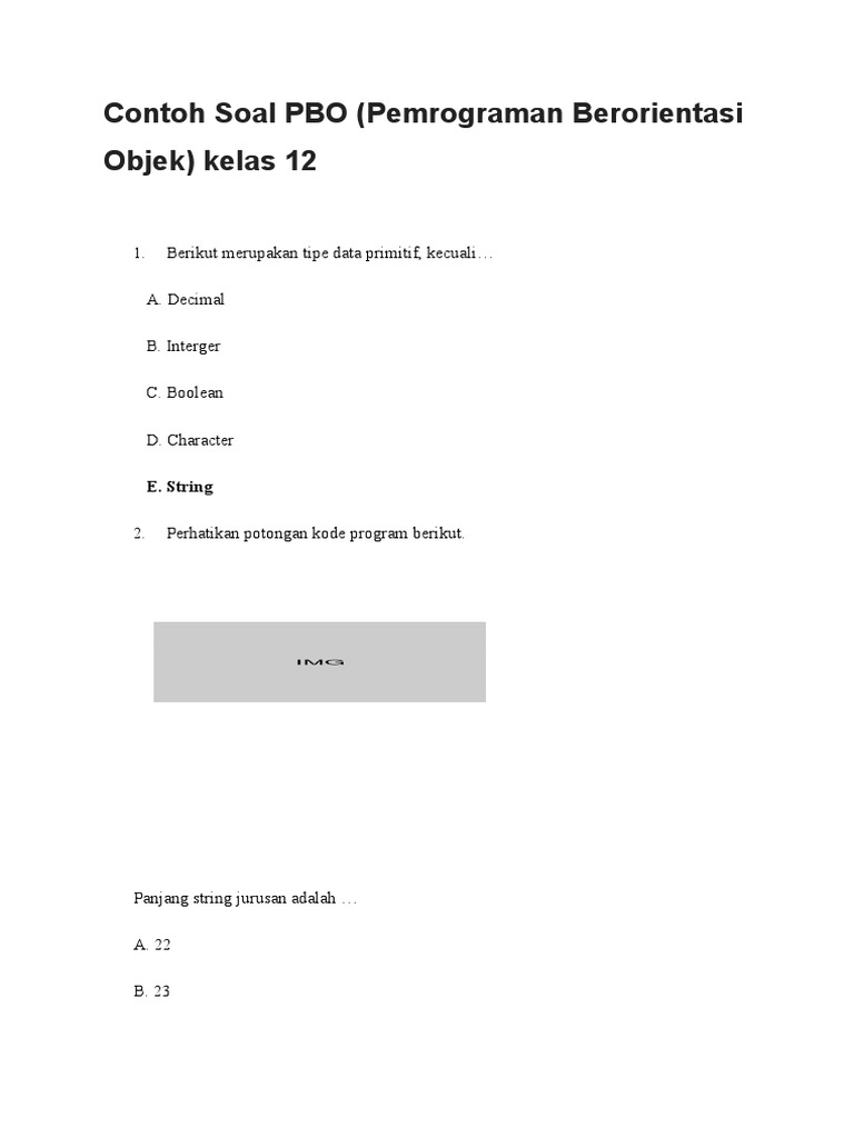 Contoh Soal PBO (Pemrograman Berorientasi Objek) Kelas 12 | PDF | Komputer