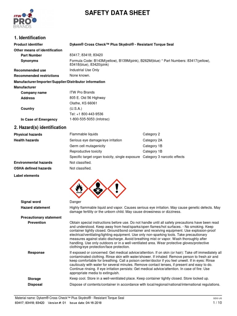MSDS - Common, Torque Stripe | PDF | Dangerous Goods | Personal Protective Equipment