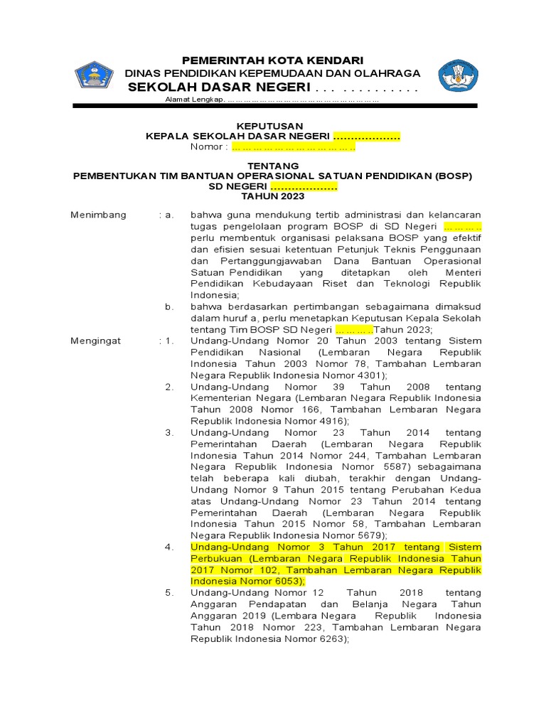Format SK Tim Bos Sekolah 2022 | PDF Format SK Tim Bos Sekolah 2022 | PDF
