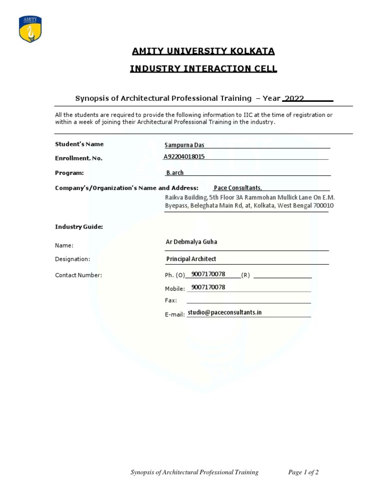 Annexure 2 Internship Synopsis Report 2022 Pdf
