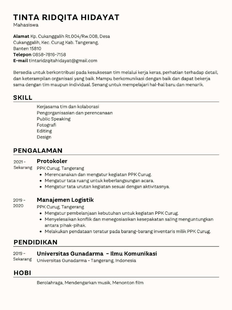 CV-Tinta Ridzqita Hidayat | PDF