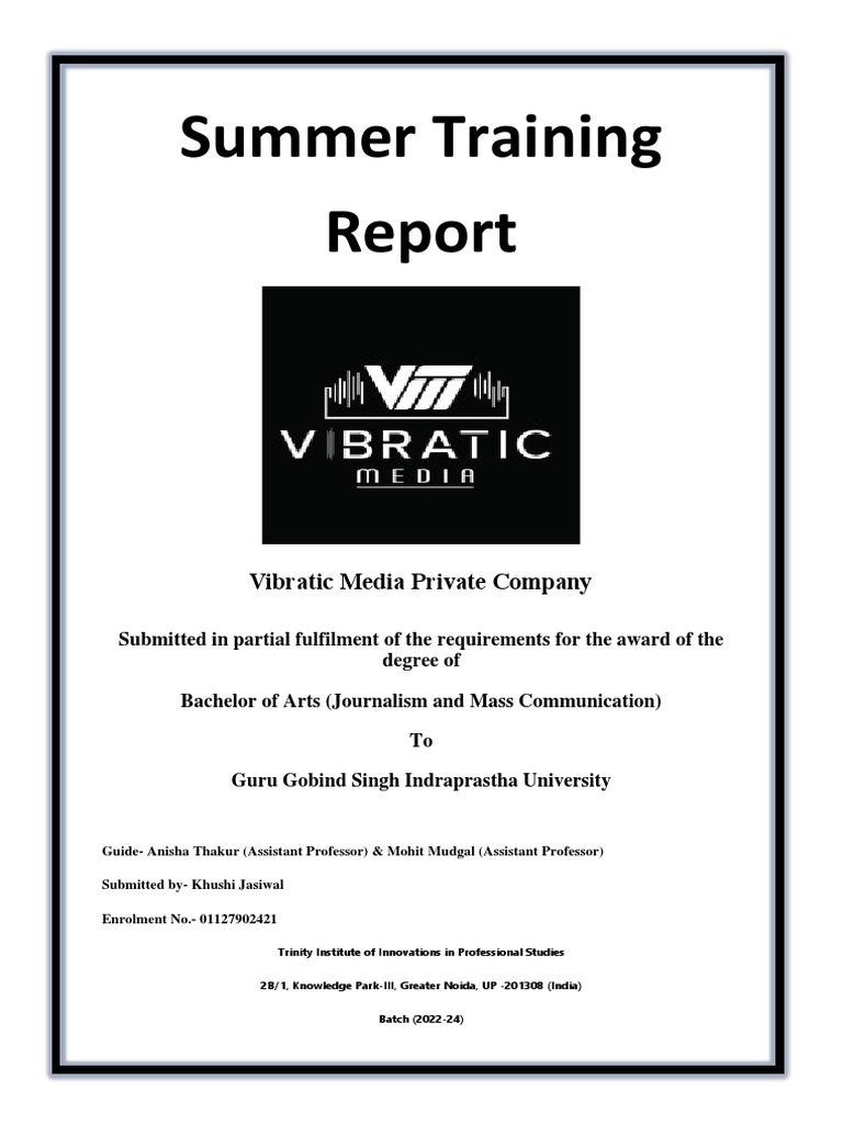Summer Training Report EXAMPLE | PDF
