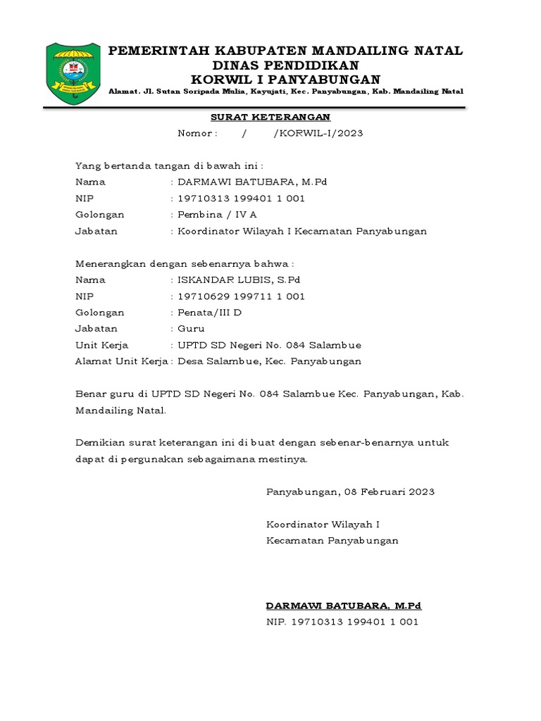 Surat Keterangan Paklaring Guru | PDF