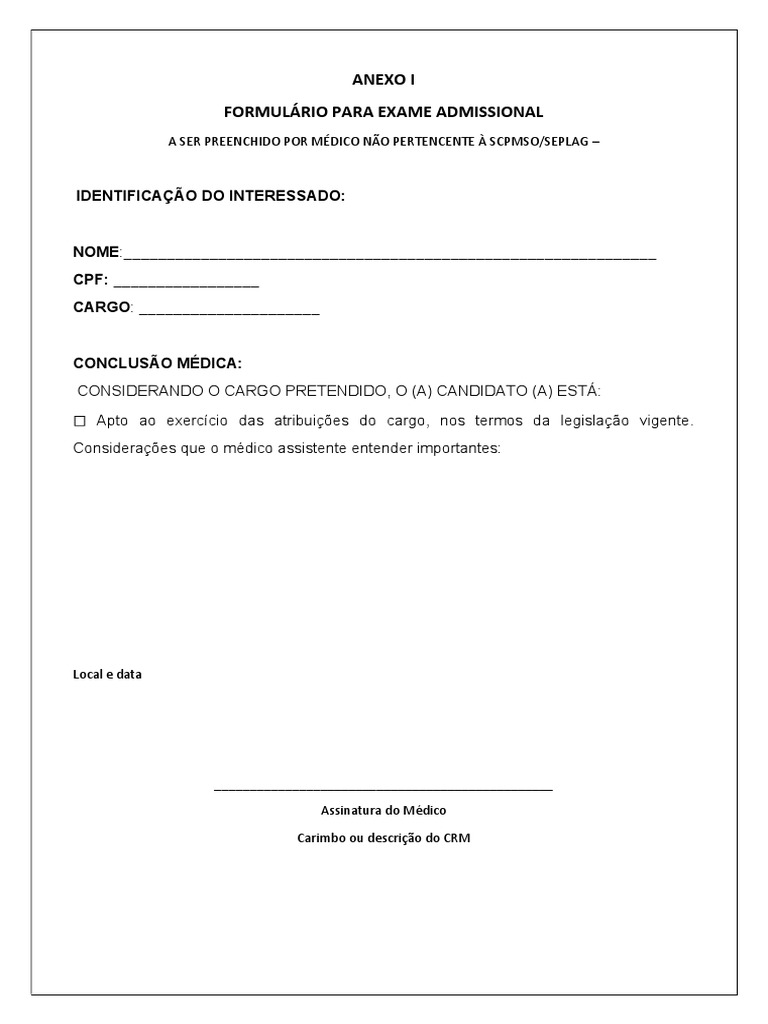 Modelo De Atestado Medico Admissional