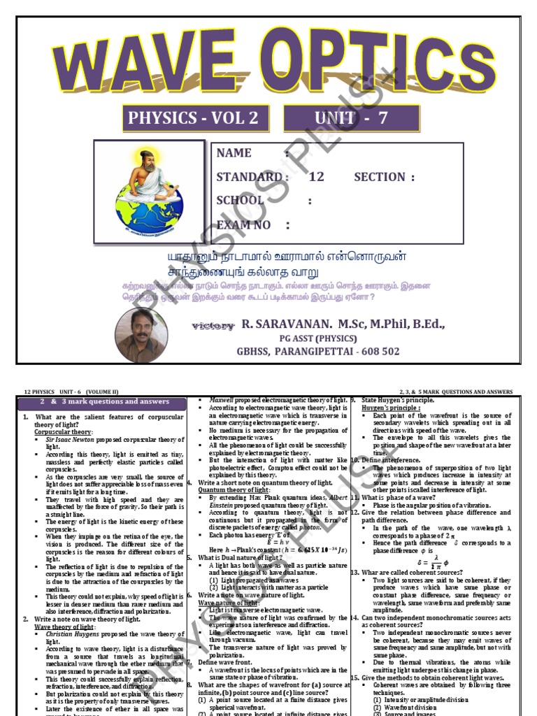 Wave Optics | Download Free PDF | Diffraction | Polarization (Waves)