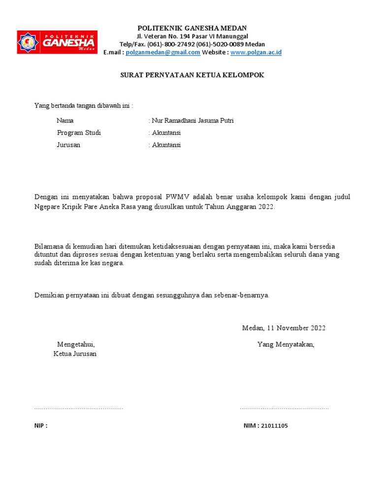 Contoh Lampiran Surat Pengesahan | PDF