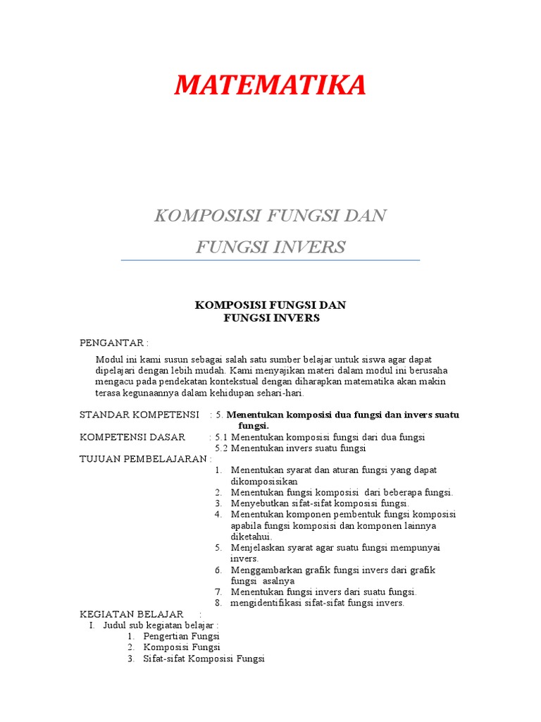 Modul Matematika Kelas X Komposisi Dan Fungsi | PDF Modul Matematika Kelas X Komposisi Dan Fungsi | PDF