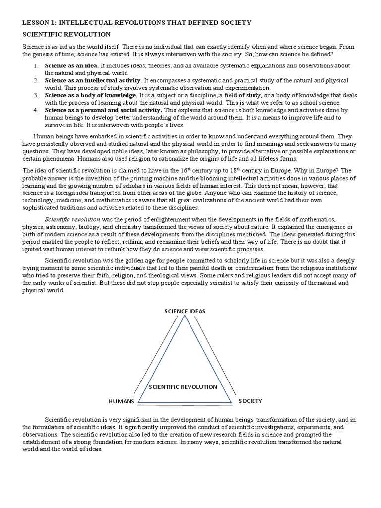 Lesson 1 Intellectual Revolution That Defined Society | PDF | Science ...