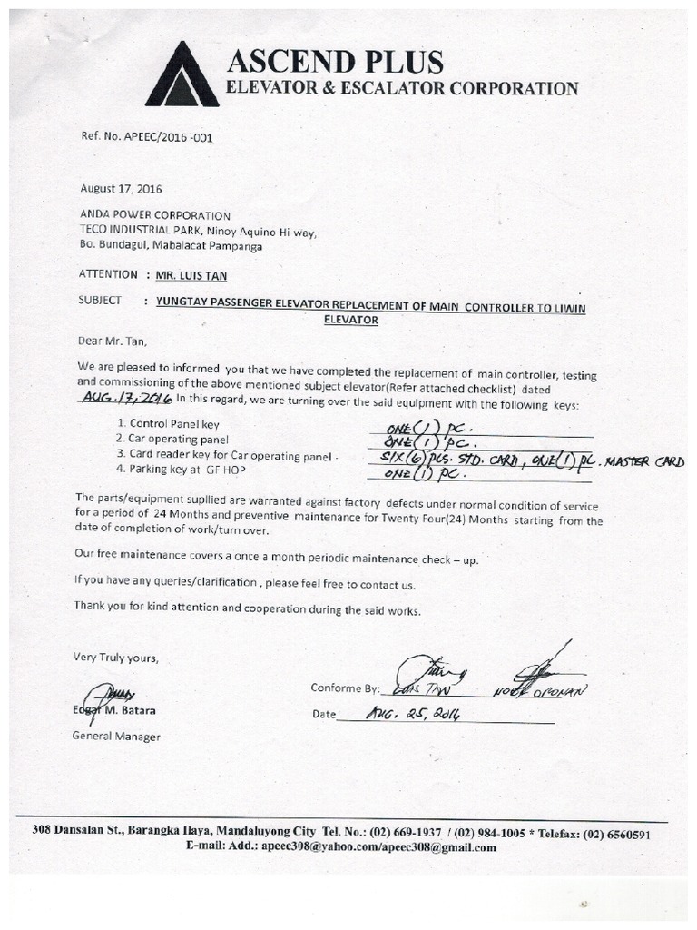 Complettion & Hand Over Letter - 2 | PDF