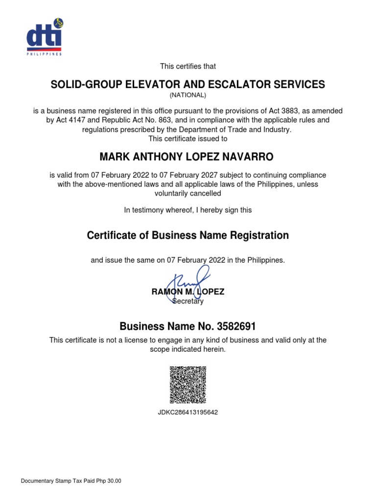 Dti Solid Group BN - Certificate-Jdkc286413195642 | PDF
