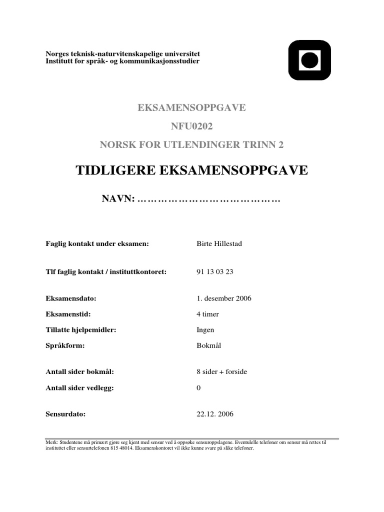 Ekstra Eksamensoppgave - Trinn2 | PDF