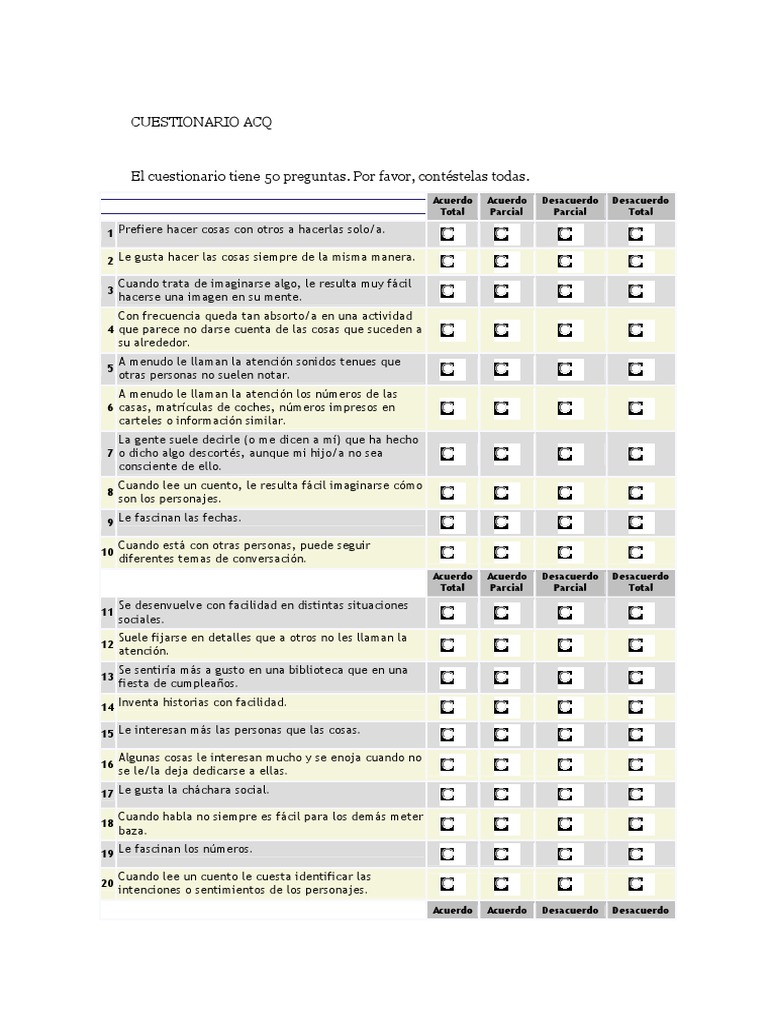 Cuestionario Acq | PDF