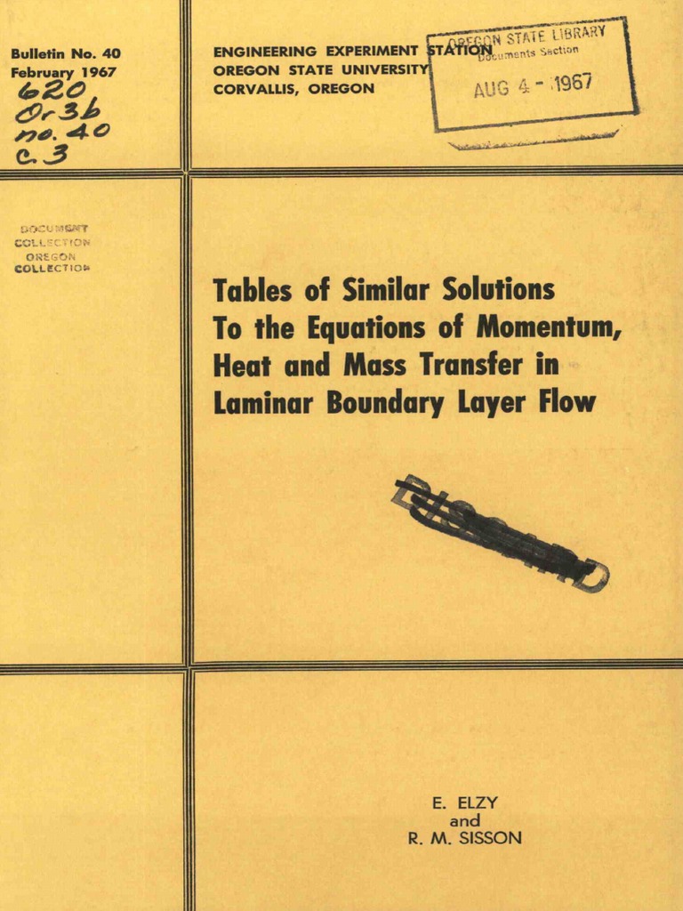 Tables of Similar Solutions To Equations of Momentum, Heat and Mass Transfer | PDF | Boundary ...