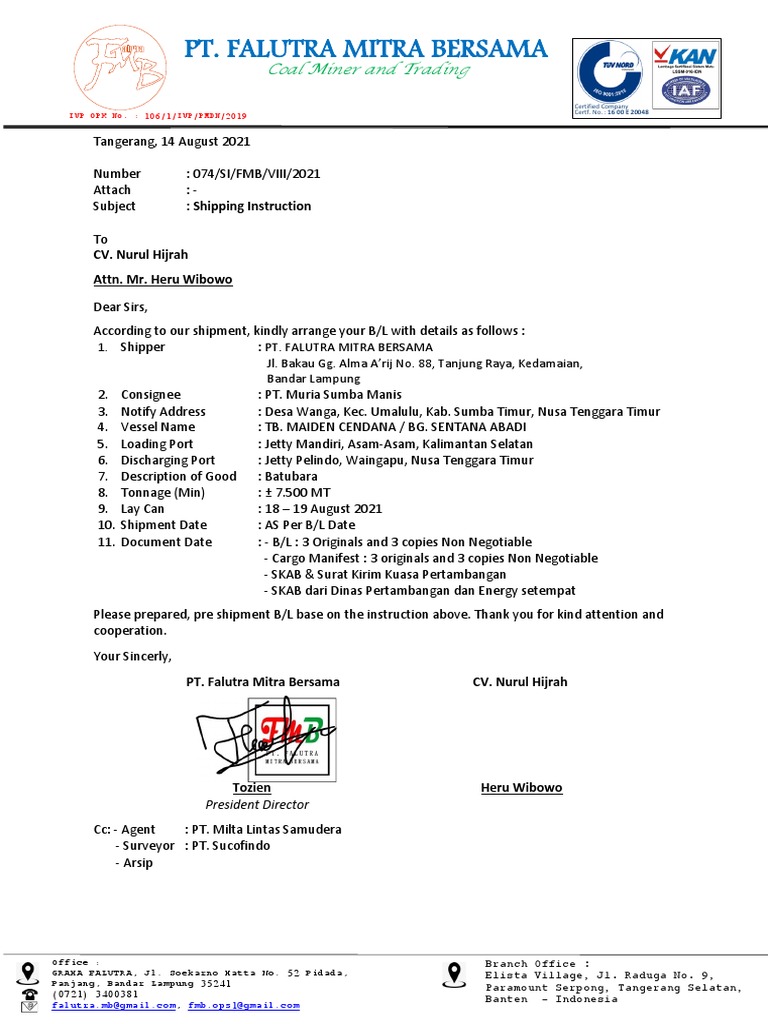 Shipping Instruction Pdf